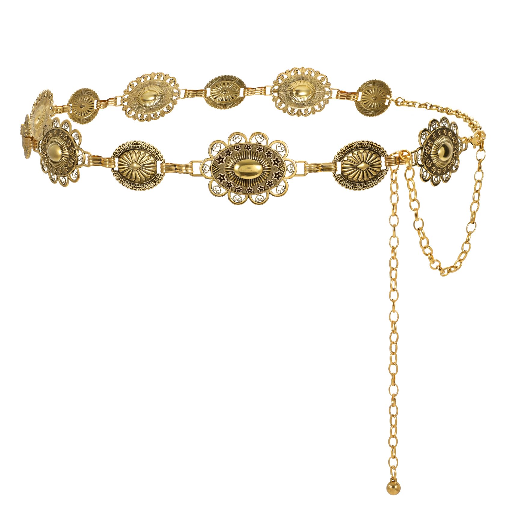 JASGOOD Western Metal Concho Chain Belt for Women Cowgirl Boho Waist ...