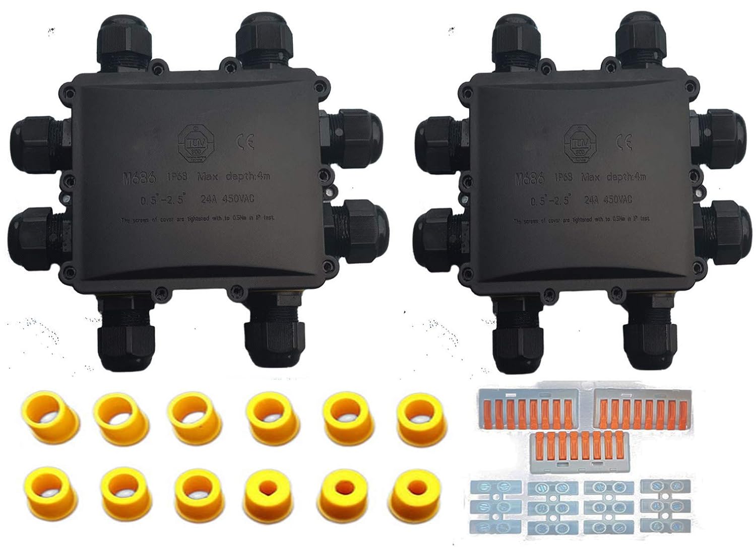 2 Packs of 24A 450V AC IP68 Waterproof Large Box 8 Way Electrical Cable ...