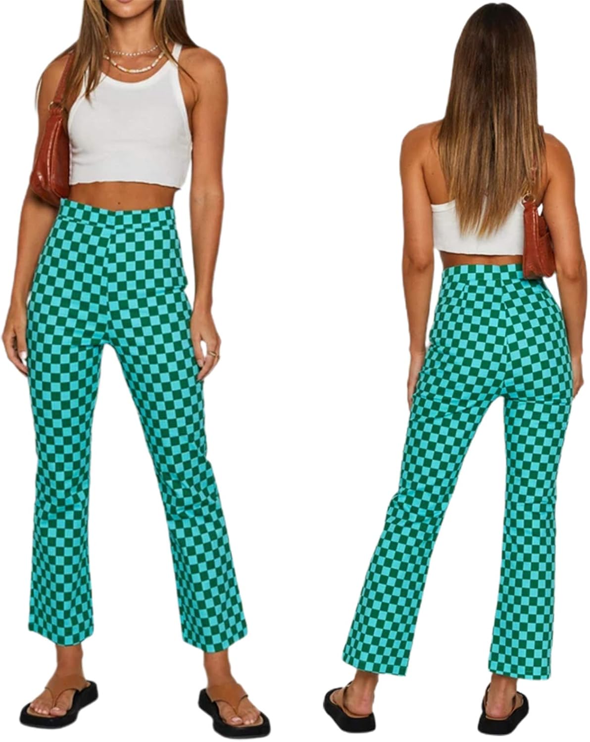 Checkerboard Print Pants for Women High Waist Looser Fitting Pants ...