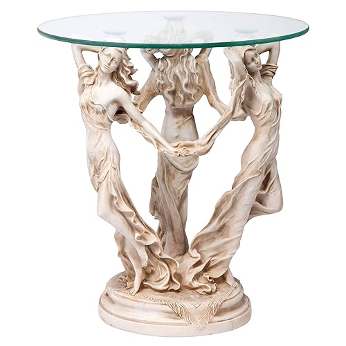 Design Toscano Greek Muses Classic Glass-Topped Side Table, 18 Inch ...
