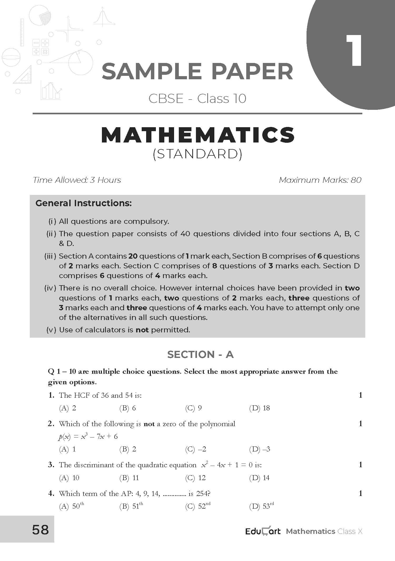 Educart Sample Paper Class 10 2021 Pdf Download Free Maths Basic