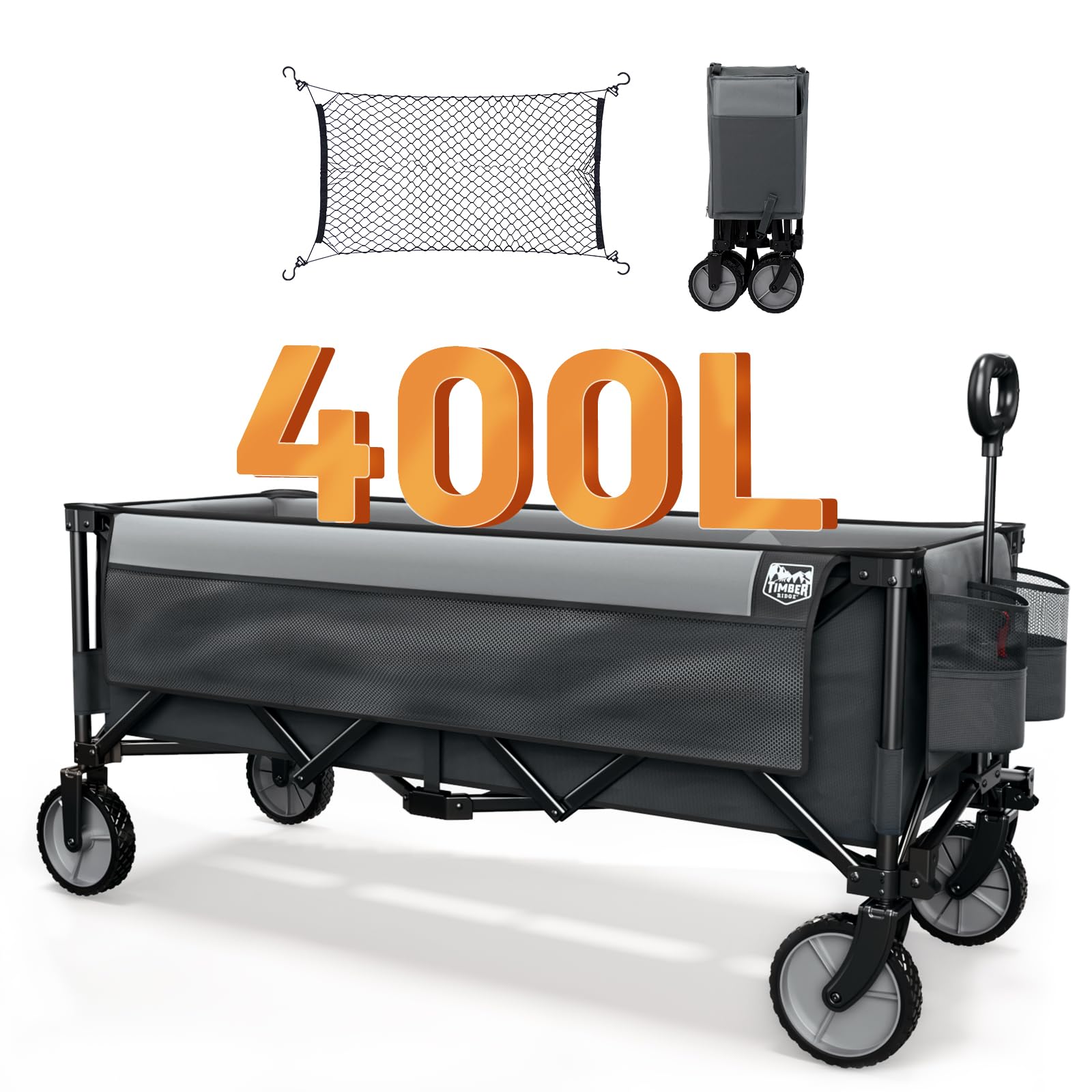 TIMBER RIDGE 51.2'' Extended Collapsible Wagon Cart with Cargo Net ...