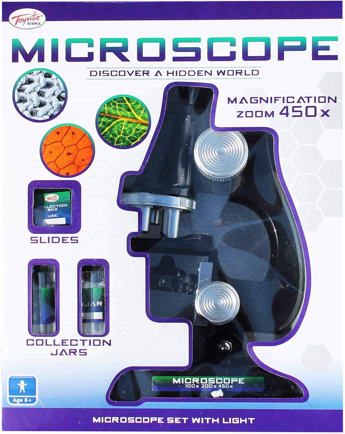 Kids Science Project Microscope Set with Light and 100x, 200x, 450x ...