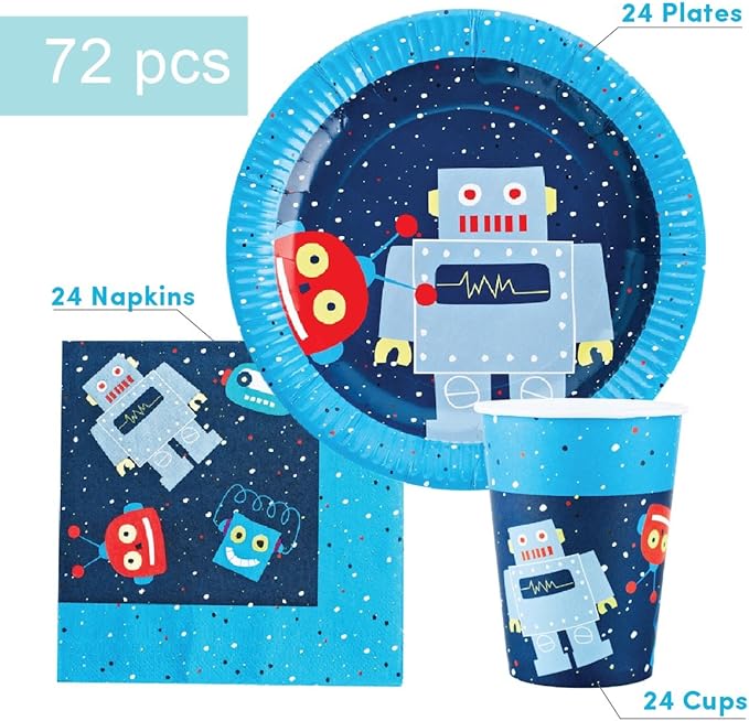 Amazon.com: Robot Birthday Party Supplies Set for 24 Guests - Includes ...