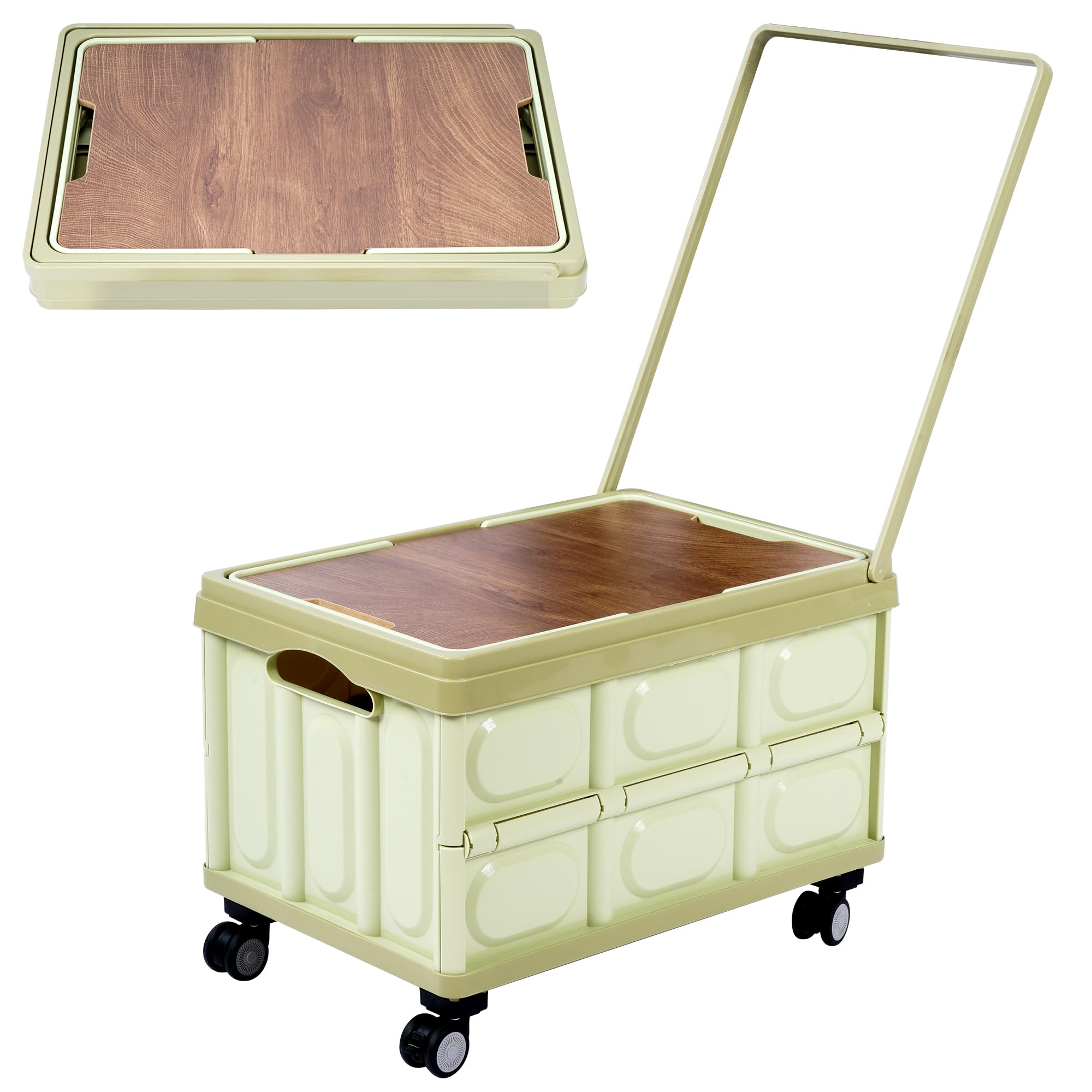 bimiti Rolling Crate Cart Collapsible Rolling Crate with Wooden Lid ...