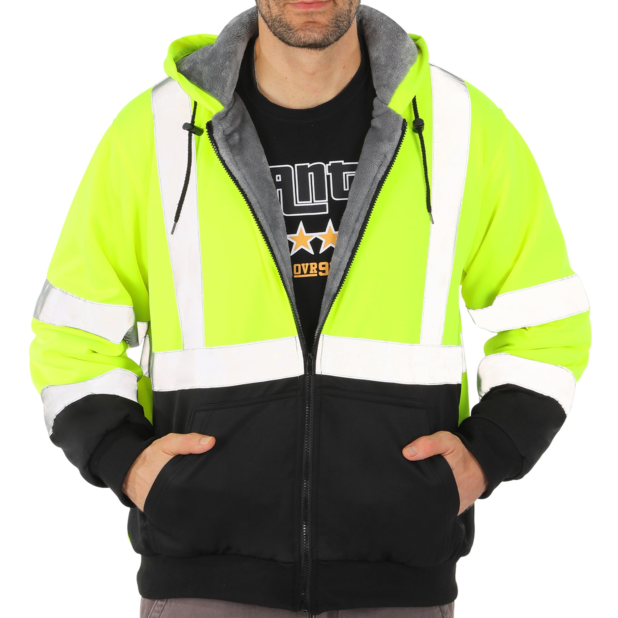 sesafety High Visibility Safety Hoodie for Men Fleece Lined Reflective Zip up Sweatshirt Class 3 ...