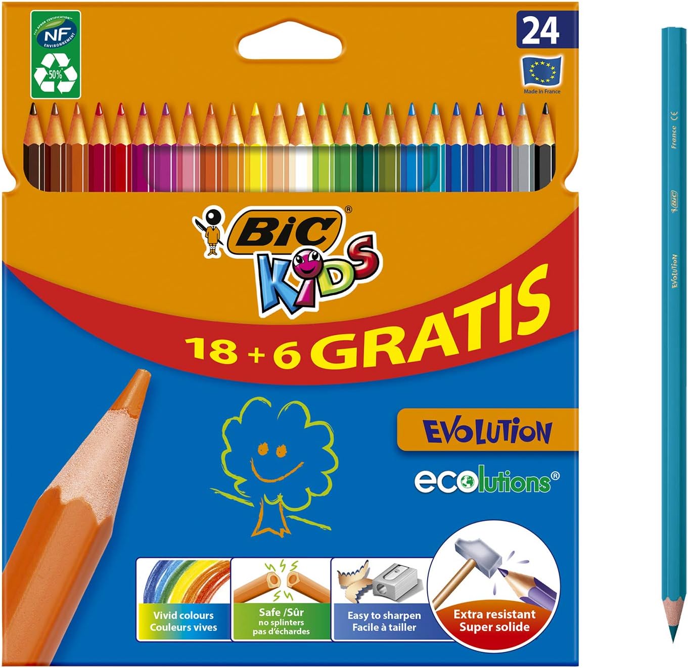 BIC Kids Evolution ECOlutions Crayons de Couleur - Coloris Assortis, Etui Carton de 18+6: Amazon ...