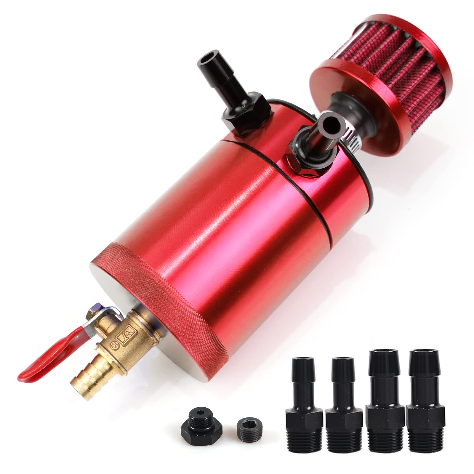 WENJTP Oil Catch Can Kit with 4 Adapters + Breather Filter Drain Valve ...