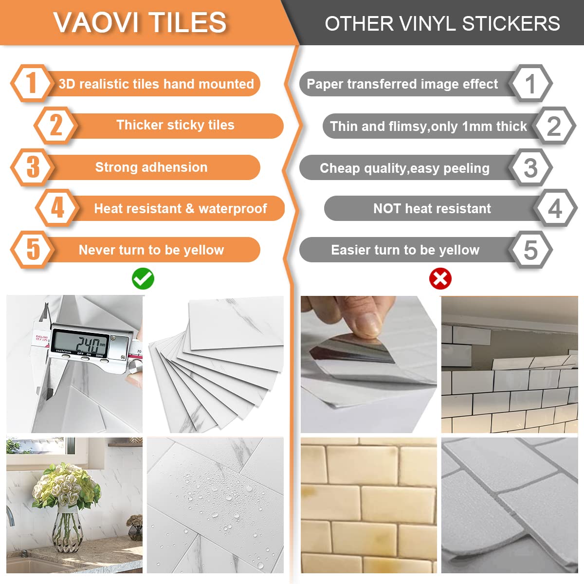 VAOVI Peel And Stick Backsplash Subway Marble Tiles,Kitchen Wall ...