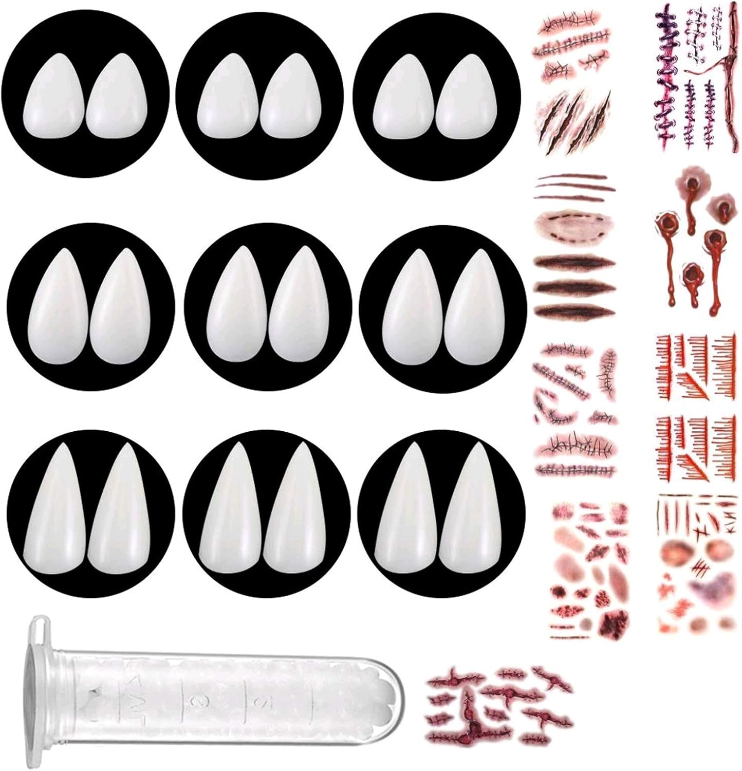 UOWAN 9 Pairs Vampire Teeth Fangs Dentures Fake Teeth Scars Tattoos ...