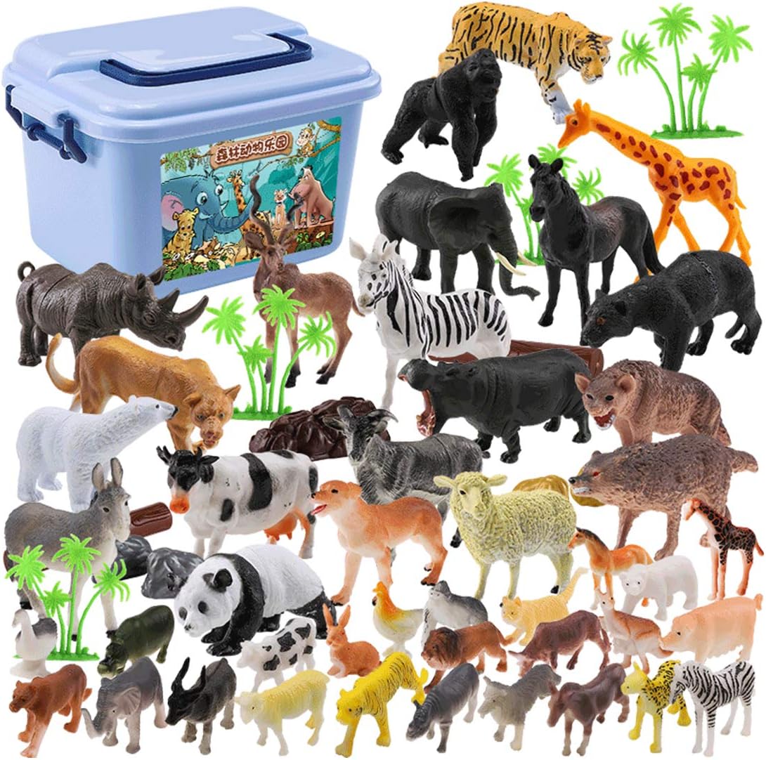 54x Figure Animali Mini Giungla Giocattoli Set Zoo fattoria giochi ...