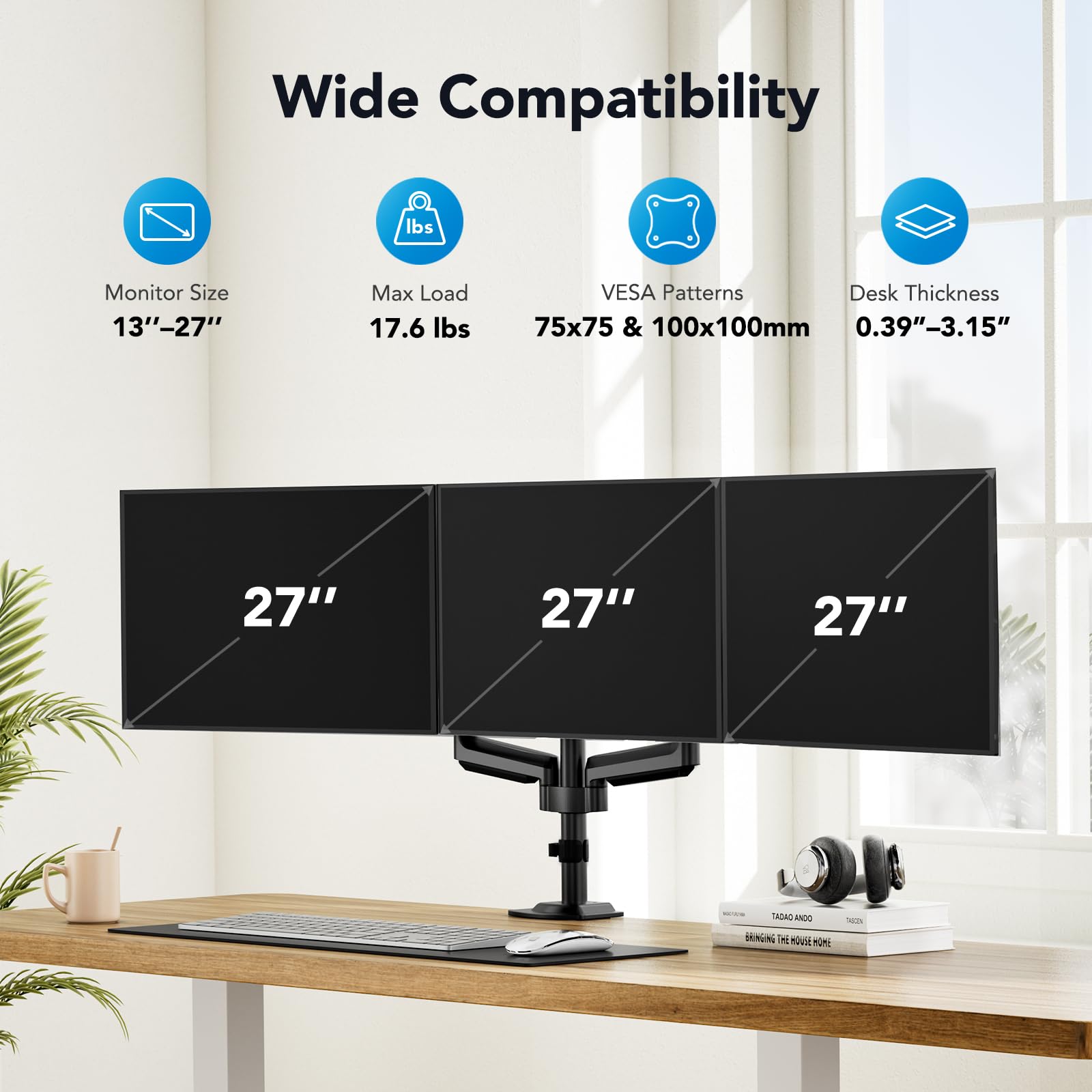 Mua HUANUO Triple Monitor Mount for 13-27 inch Computer Screens, 3 ...