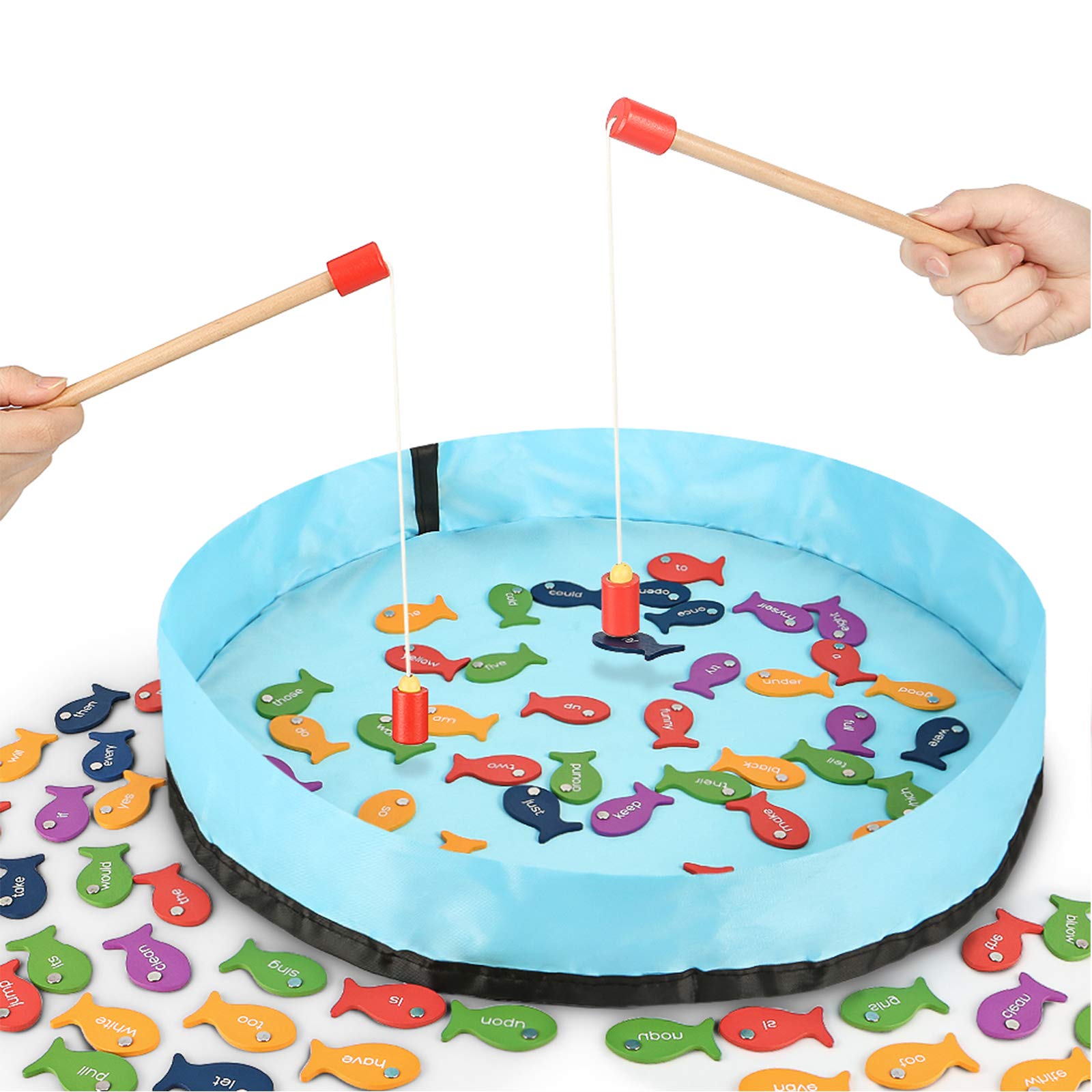 Gamenote Sight Words Wooden Magnetic Fishing Game - 220 Dolch Word with ...