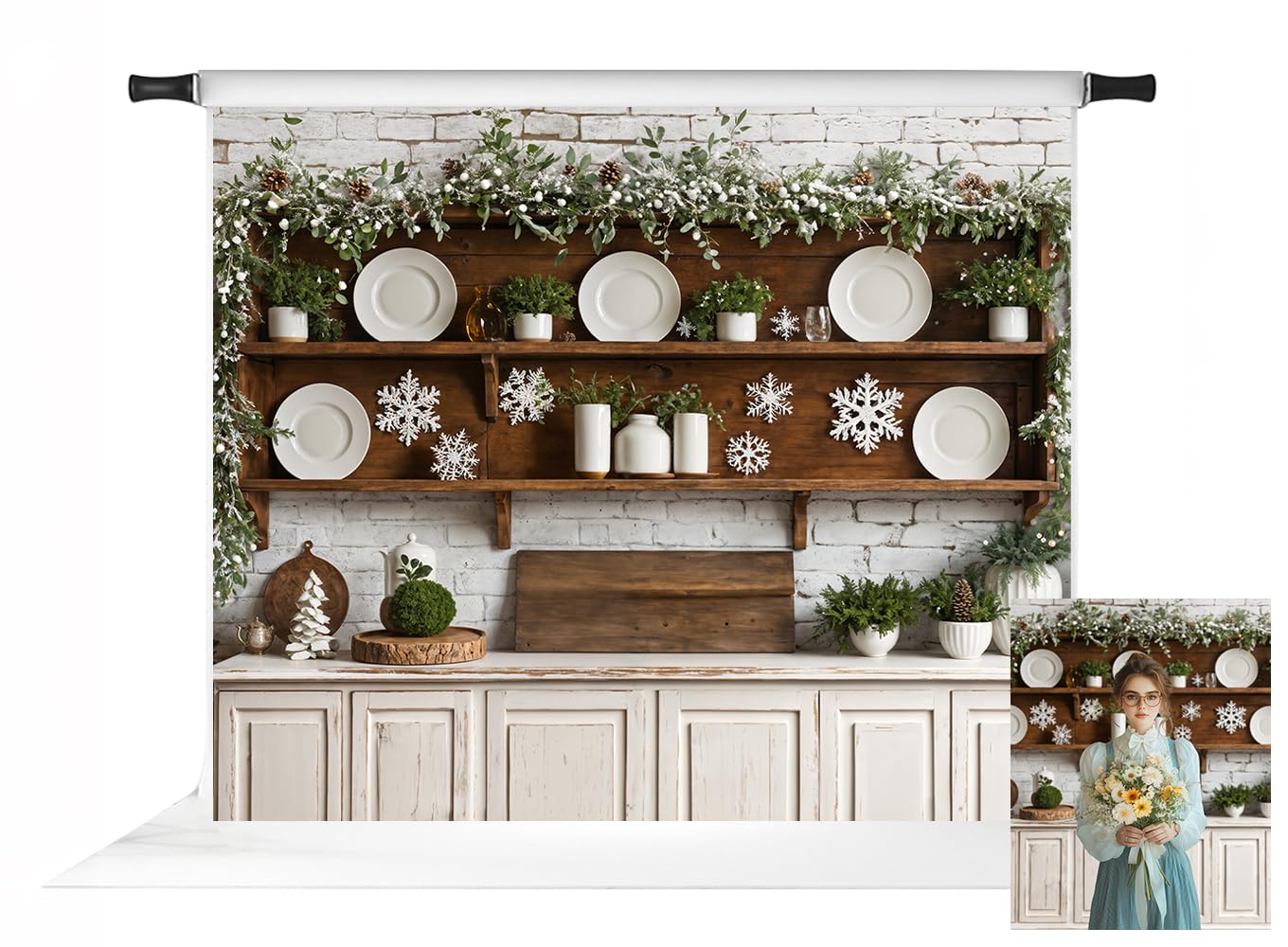 Kate Christmas Kitchen Photography Background White Brick Professional ...