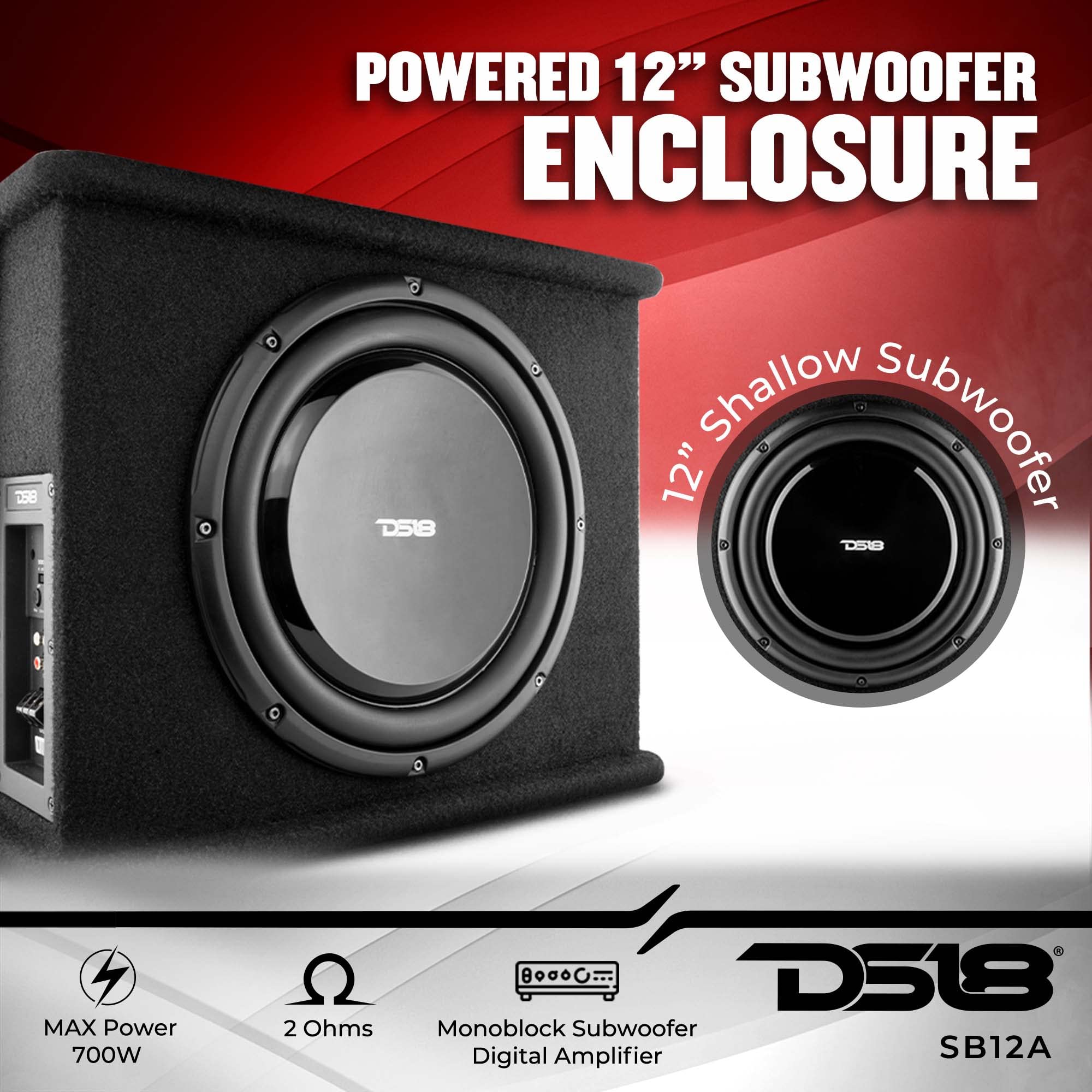 DS18 SB12A 12 Inches Shallow Subwoofer Enclosure With Built In ...