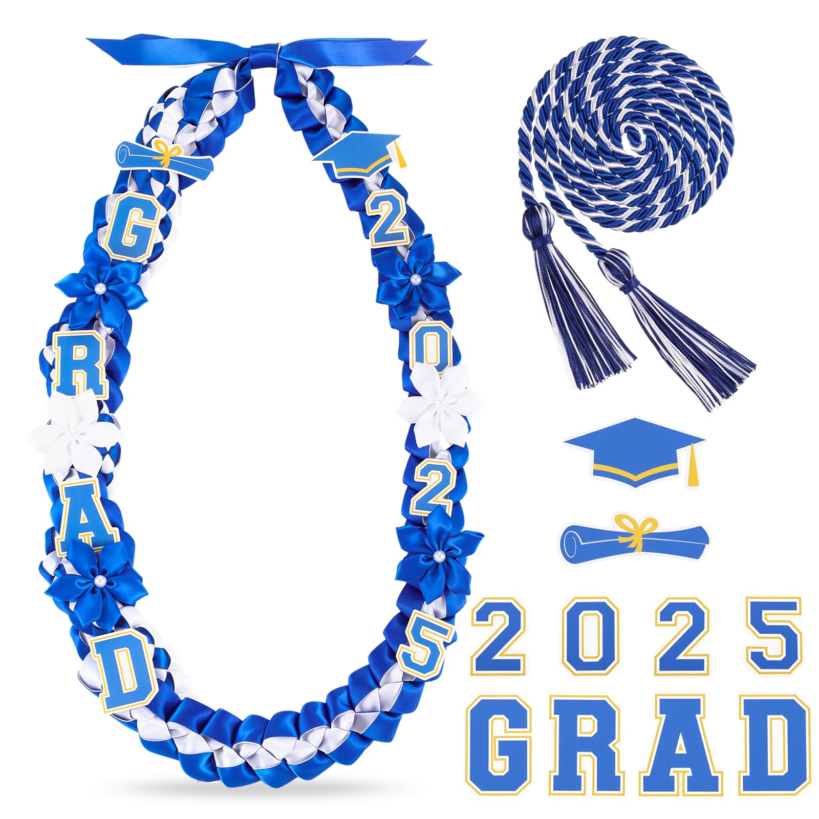 Thiccywoov Graduation Ribbon Lei Class of 2025 Grad Lei Kit Graduation Double Braided Necklace ...