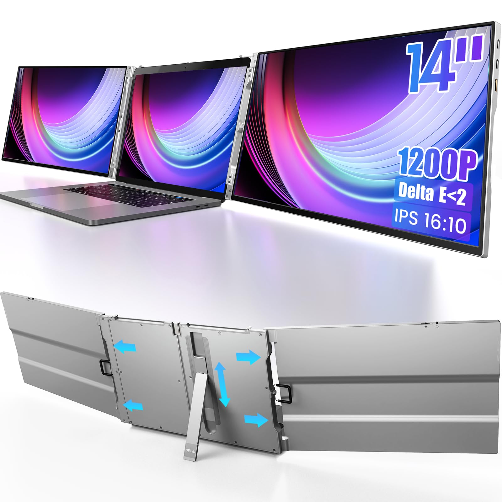 Oiiwak Laptop Screen Extender, 14" FHD 1200P Frameless Al Alloy Triple ...