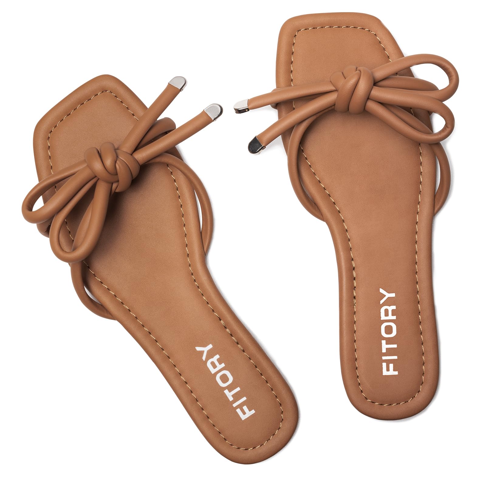 FITORY Women's Flat Sandals Square Open Toe Thong with Cute Knot for ...