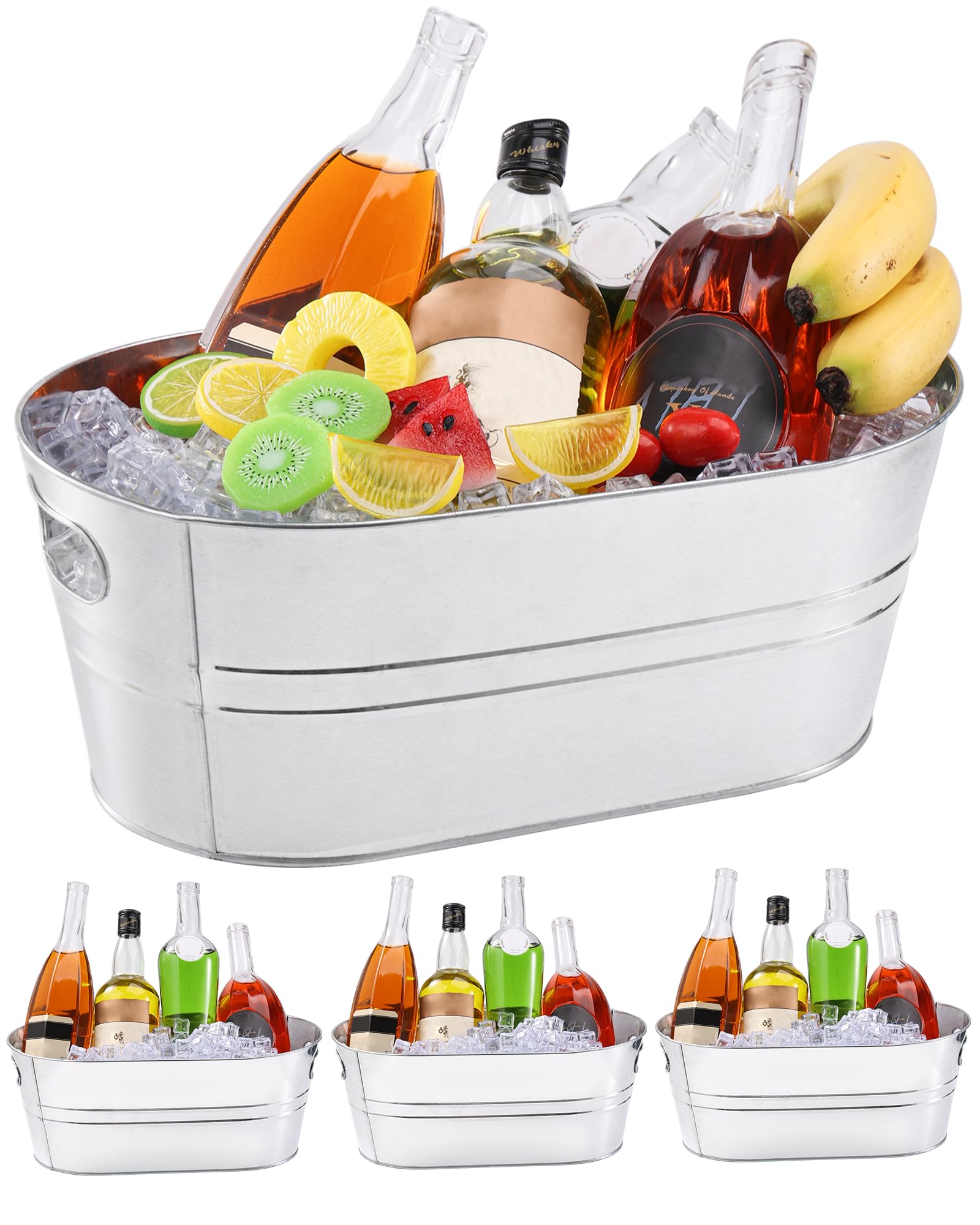 ZOMUIA 4 Pcs 4 Gallon Galvanized Metal Ice Buckets Oval Beverage Tubs ...
