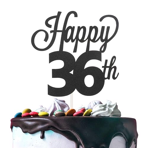 LINGTEER Happy 36th Birthday Black Cake Topper - Cheers to 36 Years Old ...