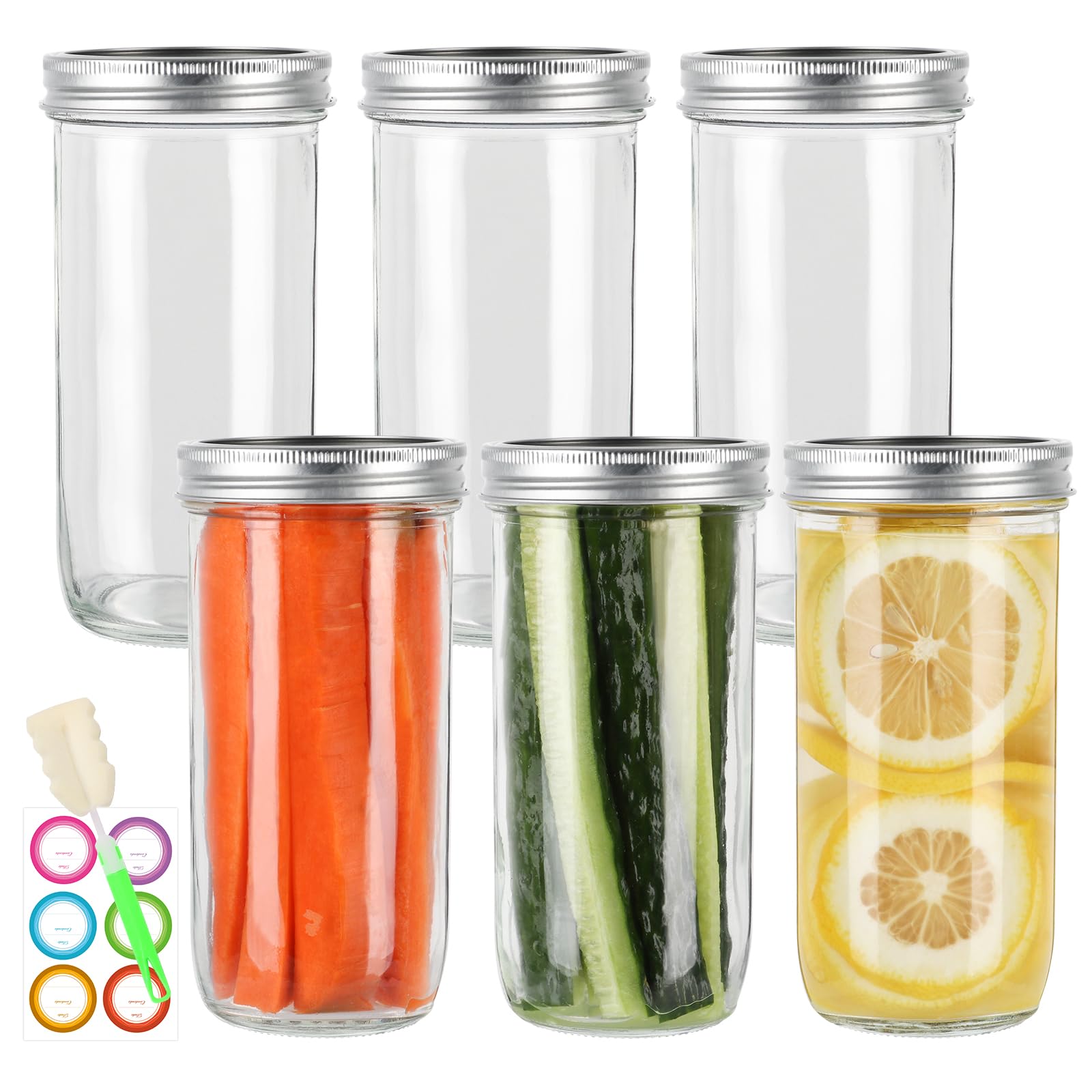 Jaisie.W 24 oz Wide Mouth Mason Jars 6pack, Glass Tall Mason Jars 24 oz ...