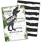 Amazon.com : JCVUK Dinosaur Theme Birthday Invitation Cards, Stomp On ...