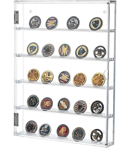 Coin Display Wall Shelf Military Challenge Case, 16"x12" Wooden ...