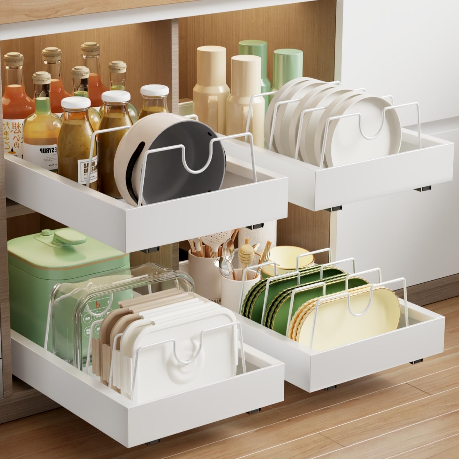 Mustorn 2 Pack Pull Out Cabinet Organizer with 8 Dividers,21.8" Deep ...