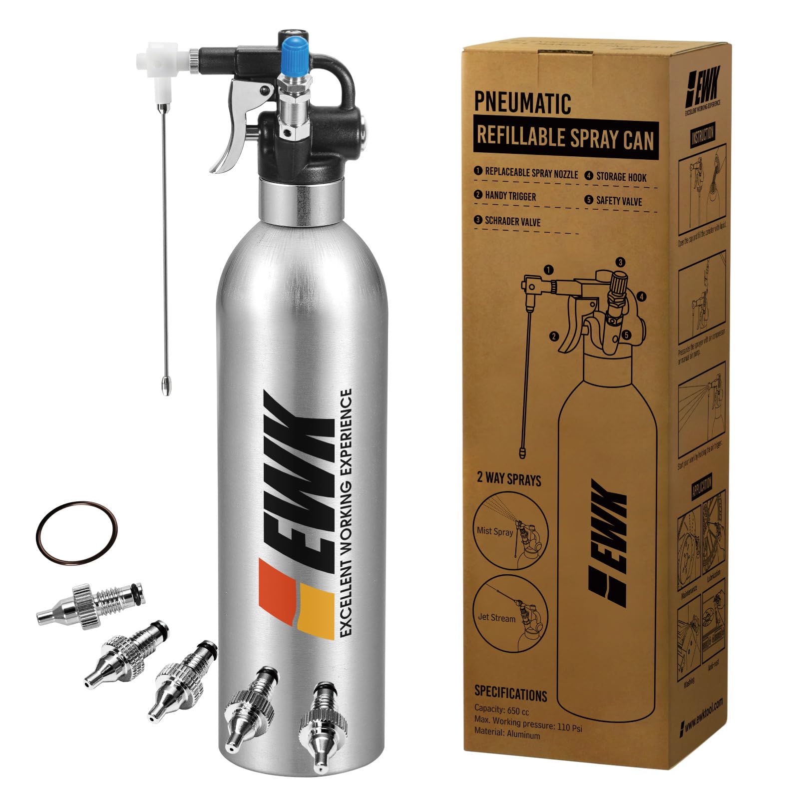 EWK Patented Aluminum Refillable Aerosol Spray Can with Nozzles Kit ...