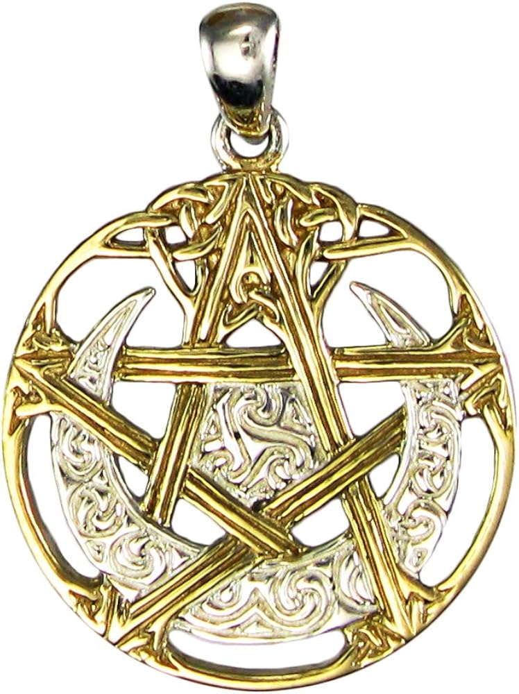 Amazon.com: Sterling Silver 14k Gold Plated Cut Out Moon Pentacle ...