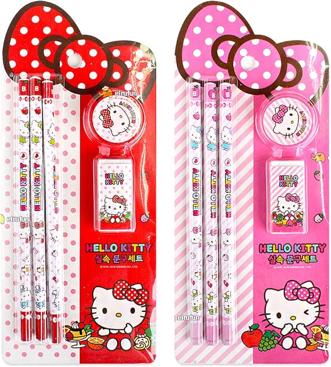 Amazon.com : Hello Kitty 3pcs Pencil, Eraser, Pencil Sharpener School ...