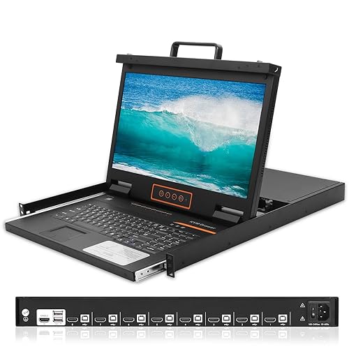 HDMI Rackmount KVM Console 8 Port, 18.5" 1080P Rack Monitor, Integrated ...