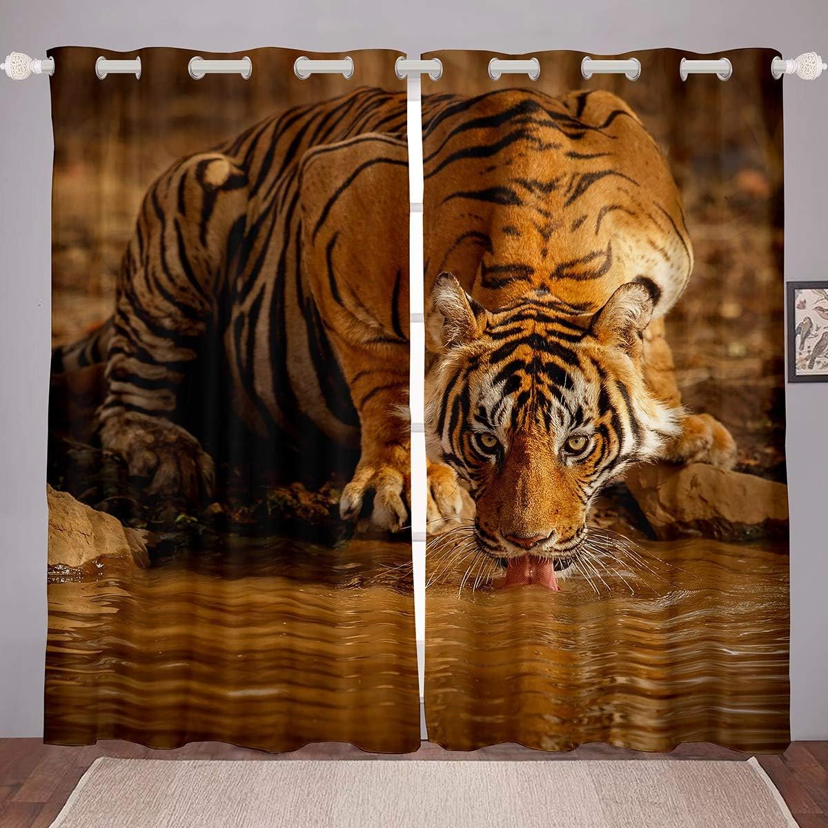 3D Tiger Curtain Panels Wild Animal Theme Pattern Curtains for Bedroom ...