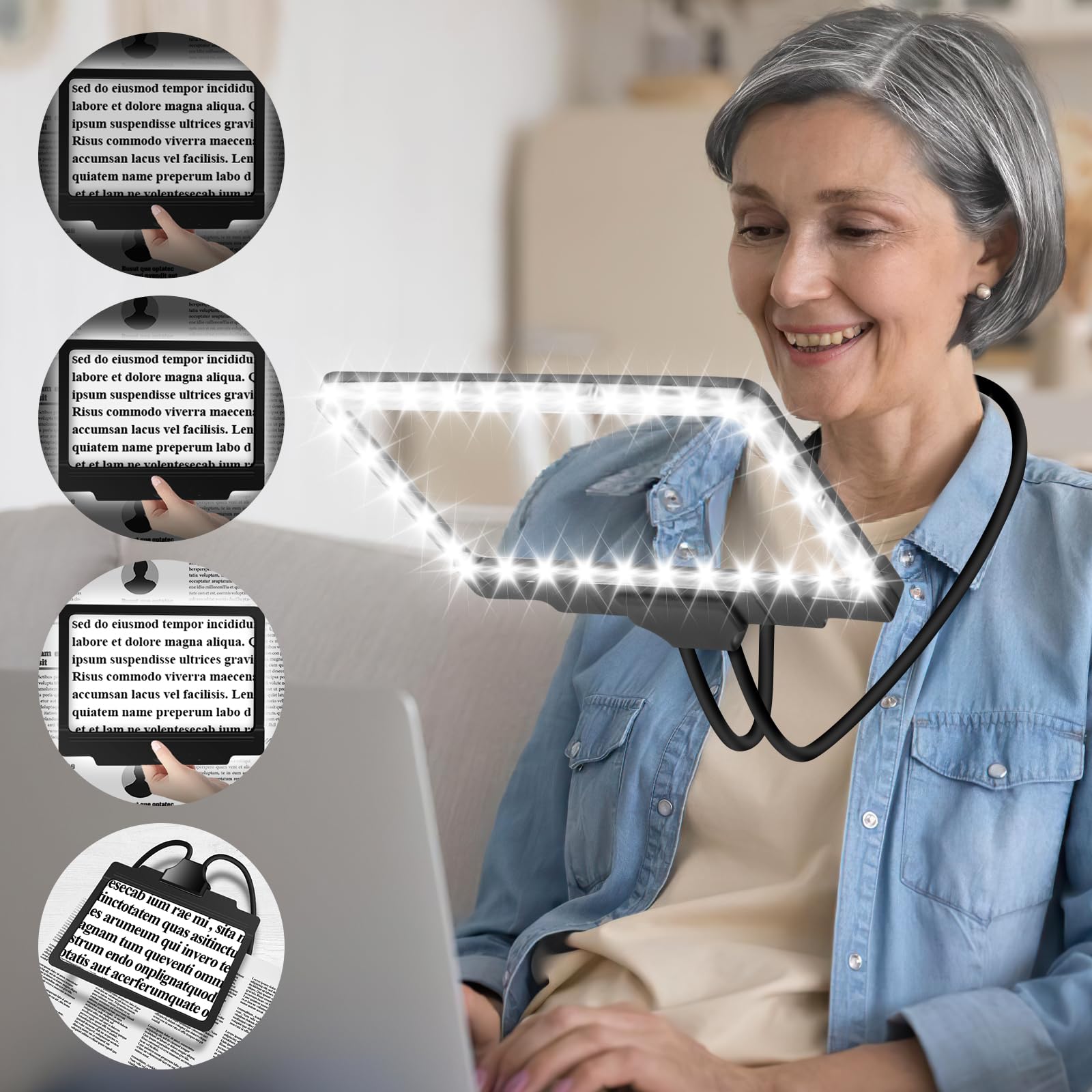 NZQXJXZ Hands Free Magnifying Glass with Light and Stand for Reading 5X ...