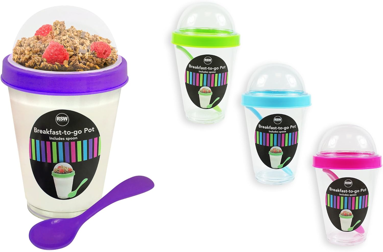 Pack of 4 Breakfast to Go Pot Handy Yogurt Pot Cereal Healthy Snack ...
