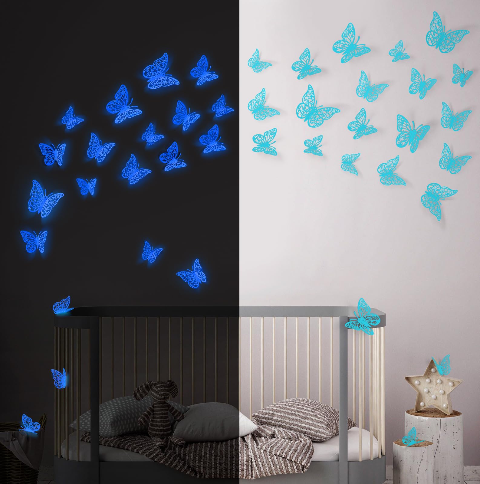 Crosize Butterfly Wall Decals Colorful Glow in The Dark, Fluorescent ...
