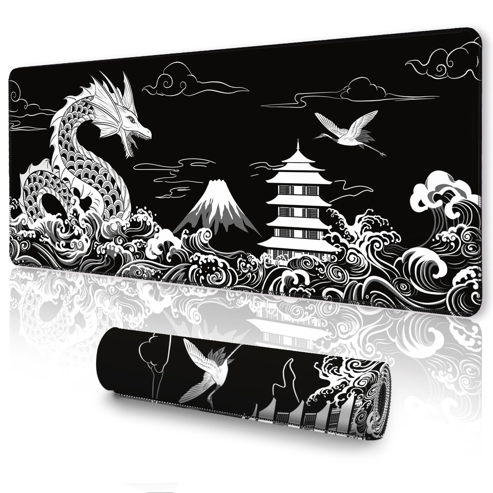 UJoowalk Japanese Dragon Large Gaming Mouse Pad, Black Mouse Pad Gaming ...