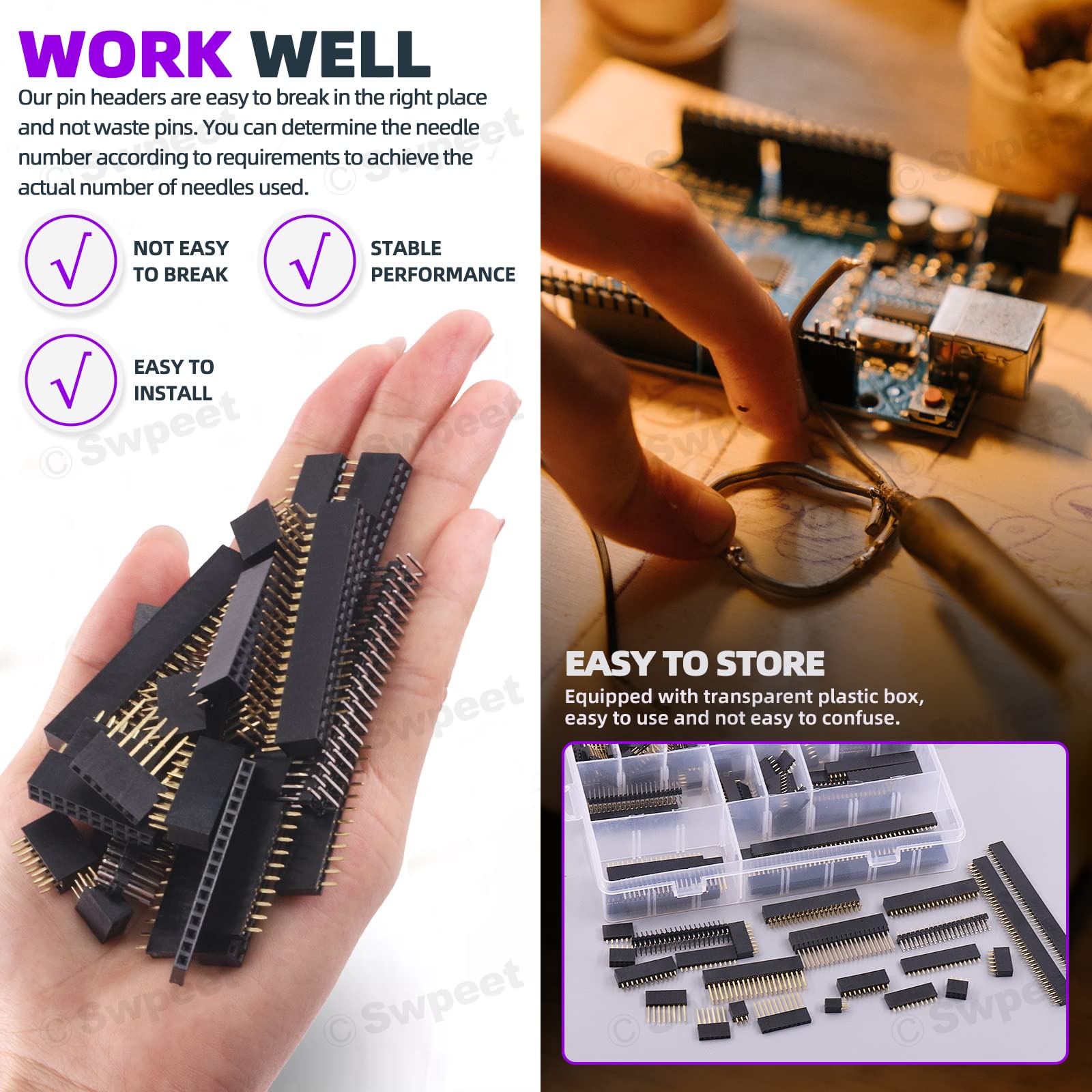 Mua Swpeet 147Pcs 5 Types 2.54mm Female Pin Header Socket Connector Strip Assortment Kit, Long ...