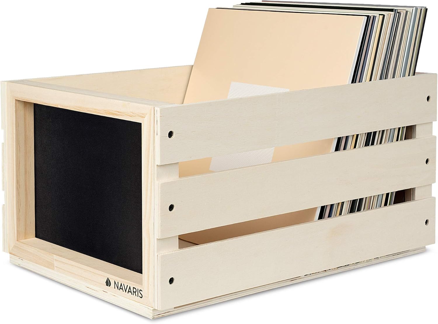 Amazon.com : Navaris Wood Record Crate - Vinyl Album Storage Holder Box ...