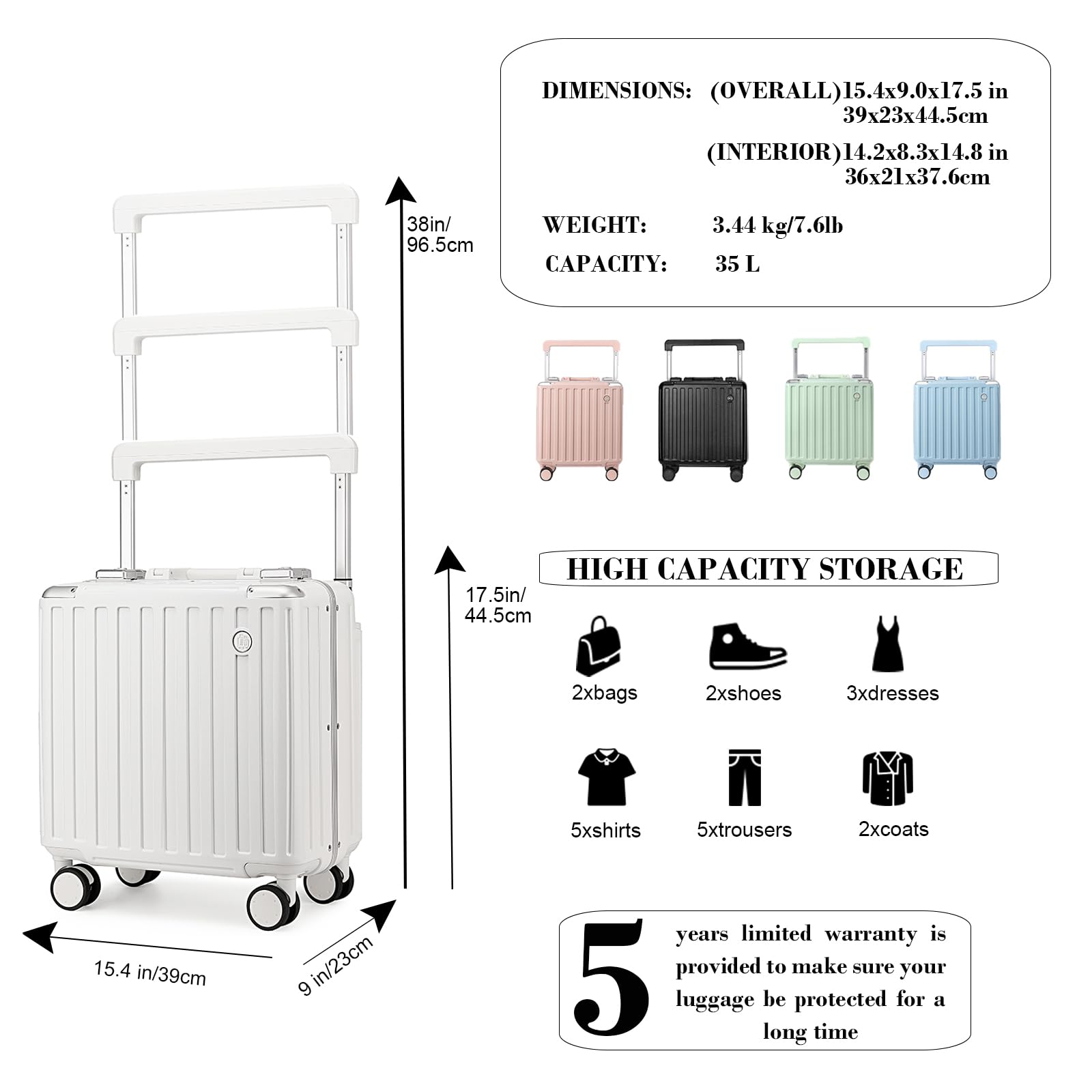 Mua Aluminum Frame 18" Carry On Luggage Wide Handle Suitcase Built-In ...