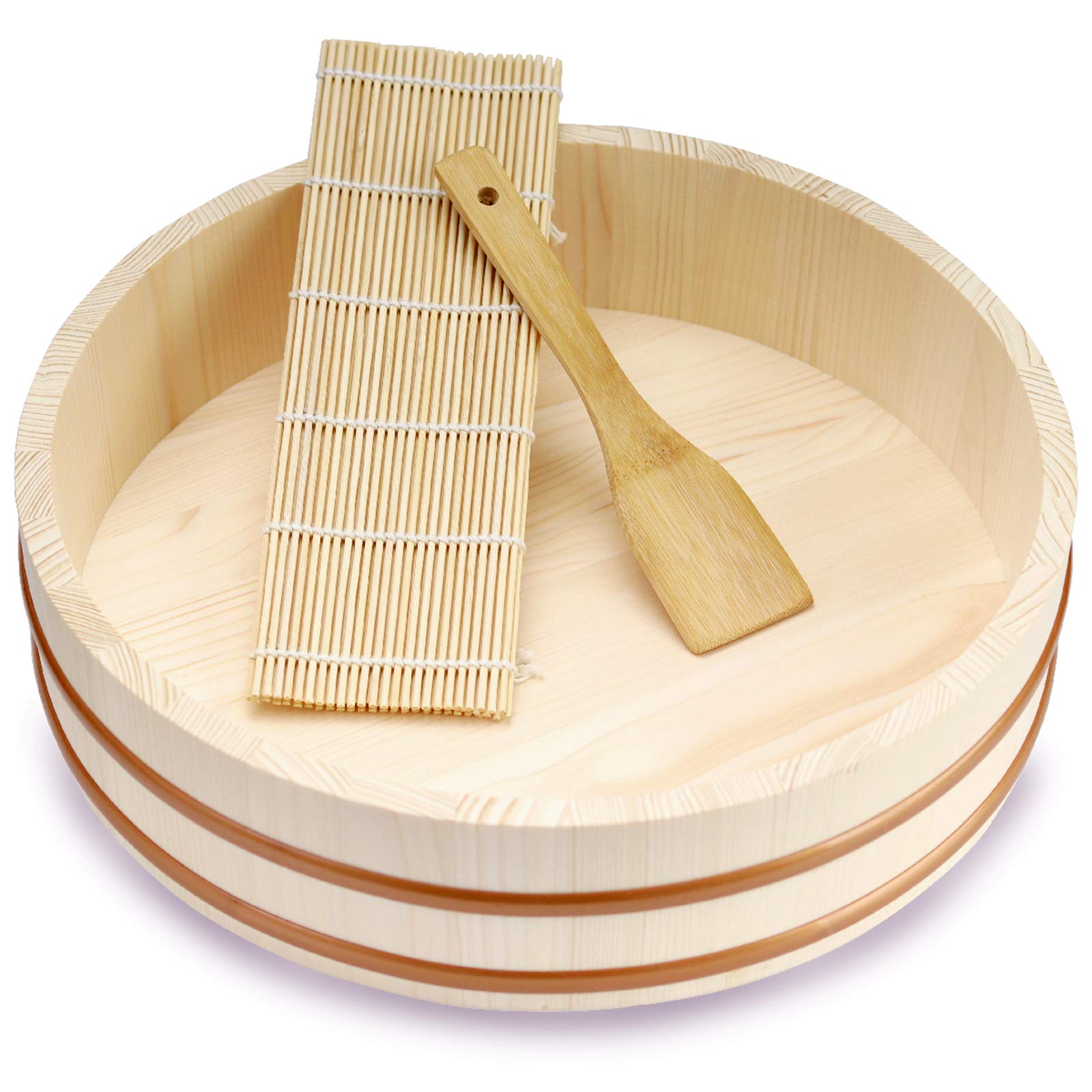 Kichgather 14.2 Inch Wooden Sushi Rice Bowl Hangiri Sushi Oke Rice ...