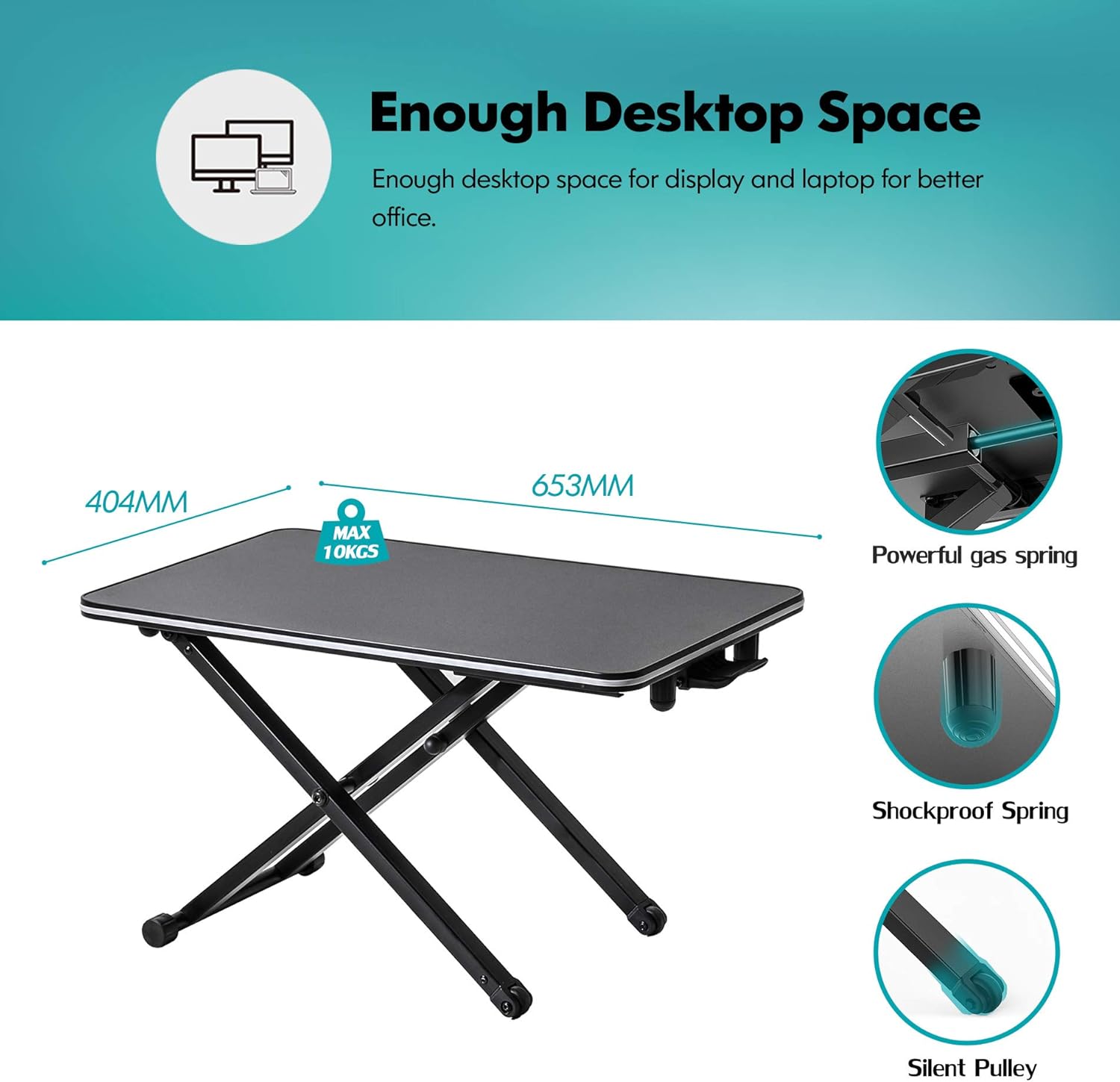 Fenge Standing Desk Converter 26”/65.3cm Black Height adjustable with ...