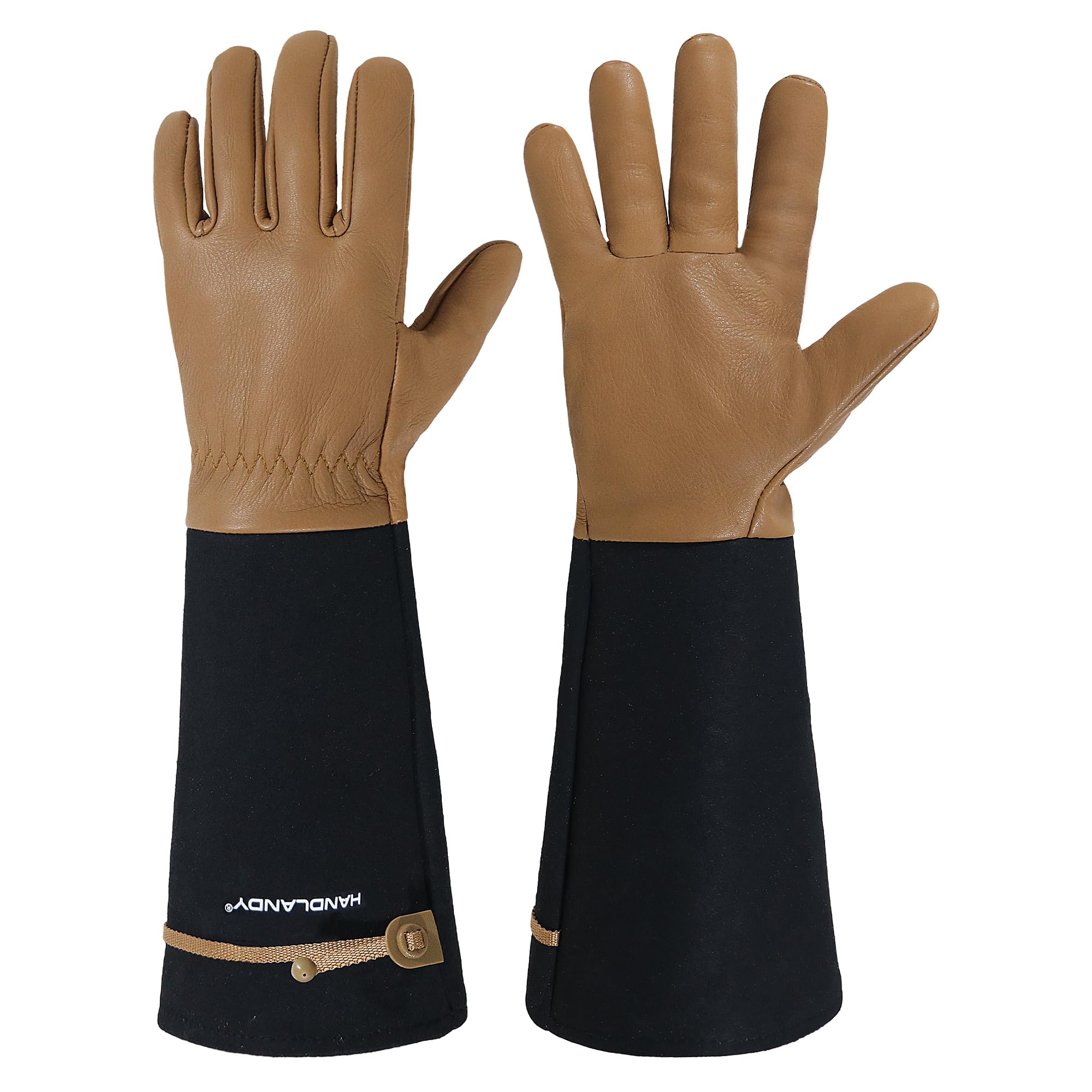 HANDLANDY Long Gardening Gloves for Men & Women, Cowhide Leather Rose Pruning Gloves, Breathable ...