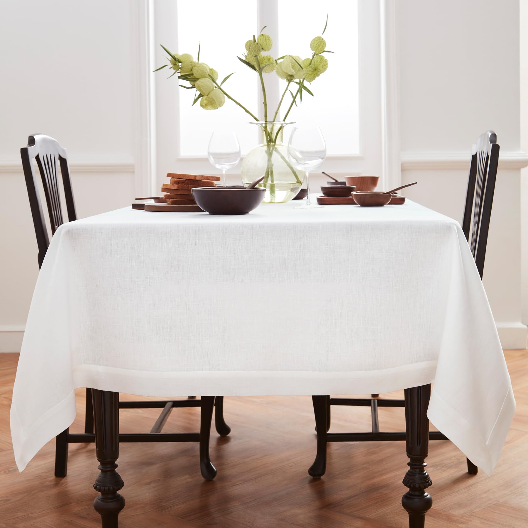 Solino Home White Linen Tablecloth 60 x 90 Inch - 100% Pure Linen Table ...