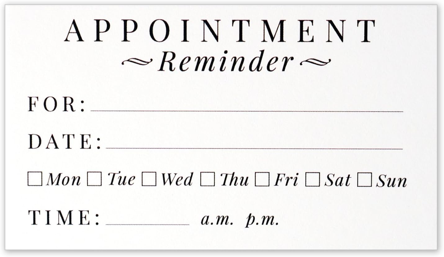 Appointment Reminder Cards - Business Card Size 3.5 X 2 Inches - Pack ...