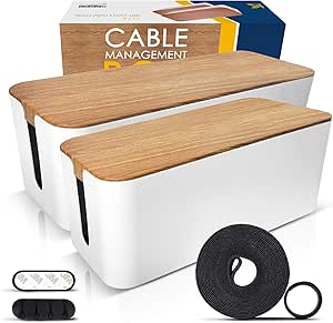 Amazon.com: 2 Pack Cable Management Box – Large & Medium Wooden Style ...