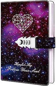 Amazon.com : Starry Sky Lock Leather Notebook Combination Lock Journal ...