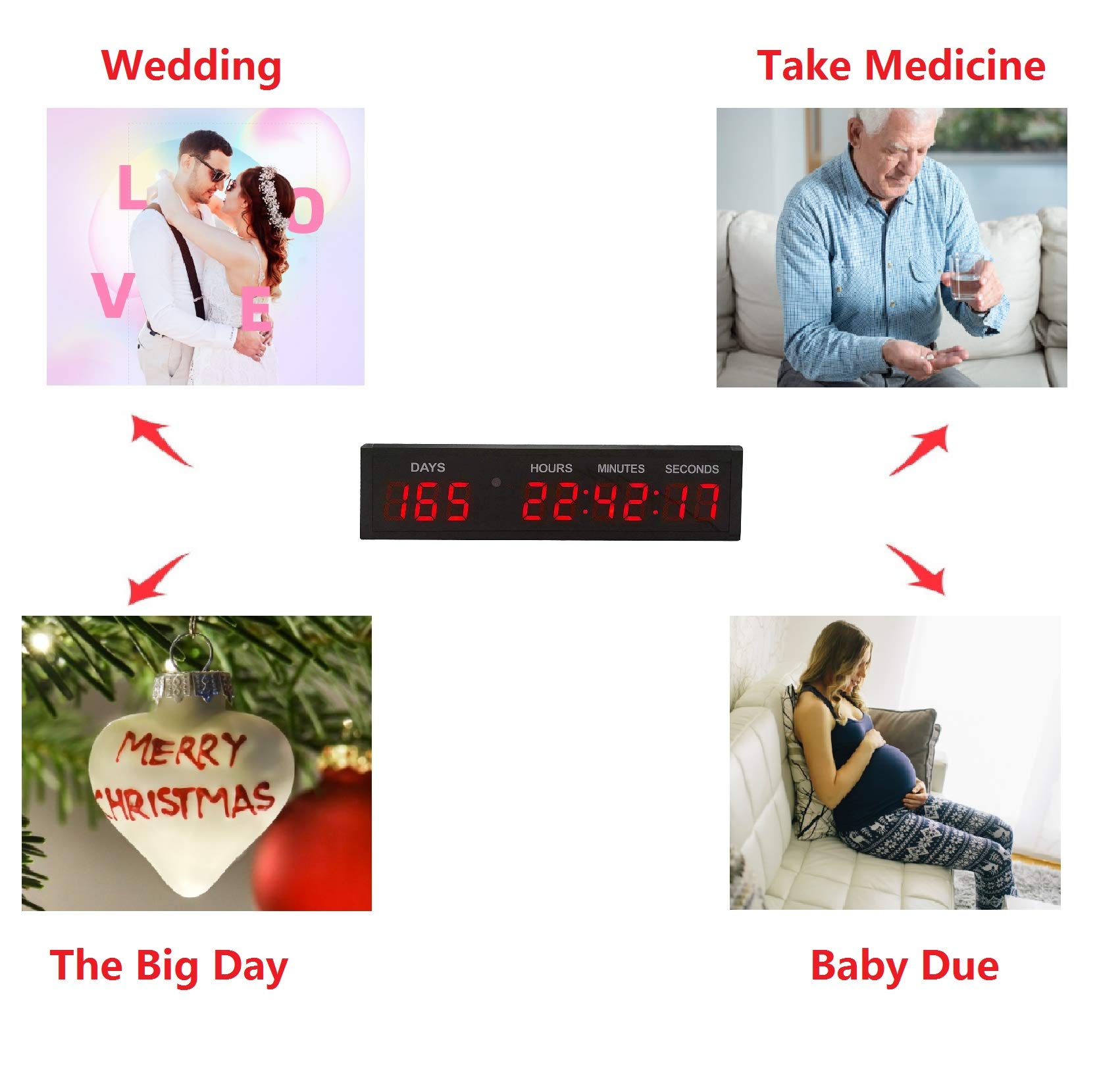 BTBSIGN LED Countdown Clock Safety Event Timer With Remote And Buttons For 1.8'' 9 Digits on ...