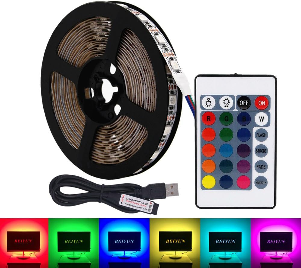 Lumière de bande d'USB RGB LED,5V 5M 60leds/m 5050 Kit d'éclairage LED ...