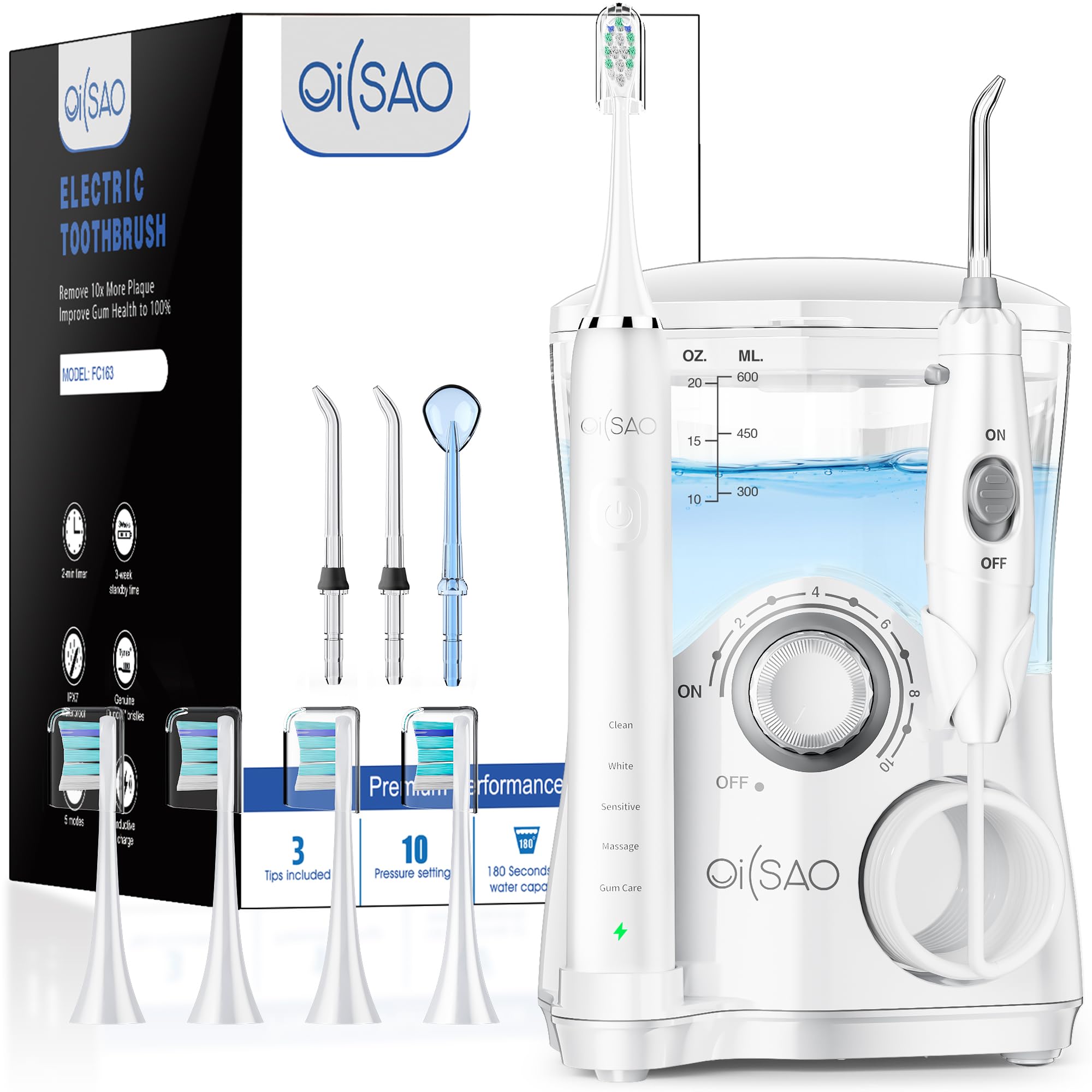 Professional Electric Toothbrush with Water Flosser, 600ML Water Dental ...